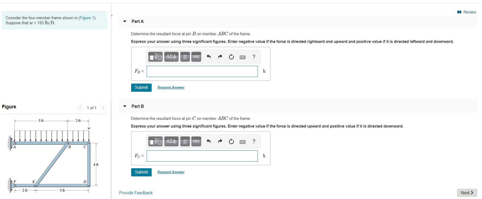 Solved Review Consider the four-member frame shown in | Chegg.com