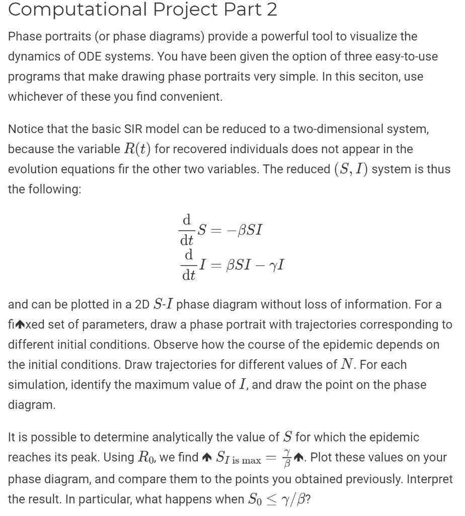 Computational Project Part 2 Phase portraits (or | Chegg.com