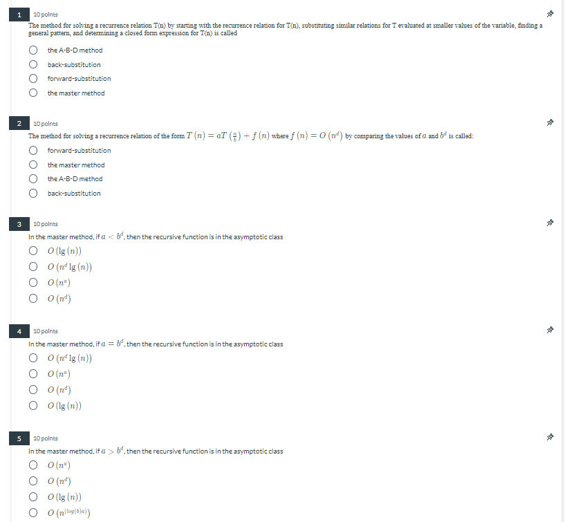 Solved 10 polnts The method for solving a recurrence | Chegg.com