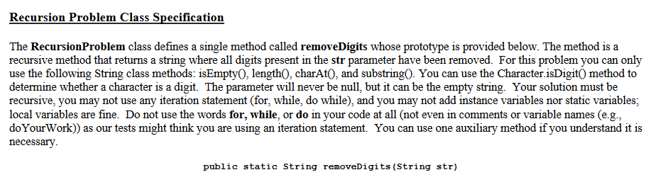 Solved Recursion Problem Class Specification The | Chegg.com