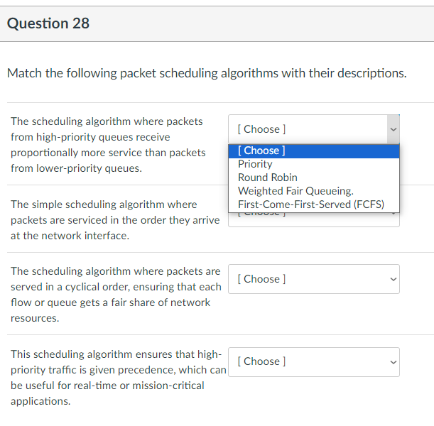 Solved Match The Following Packet Scheduling Algorithms With