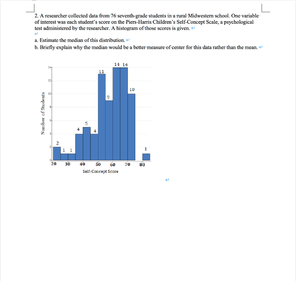 Solved 2. A researcher collected data from 76 seventh-grade | Chegg.com