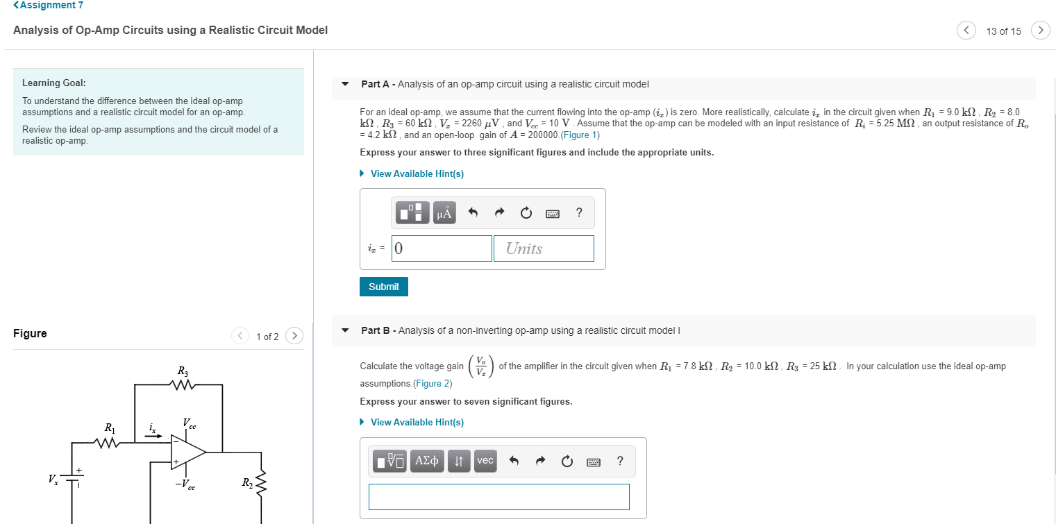 Solved Part B - Analysis of a non-inverting op-amp using a | Chegg.com