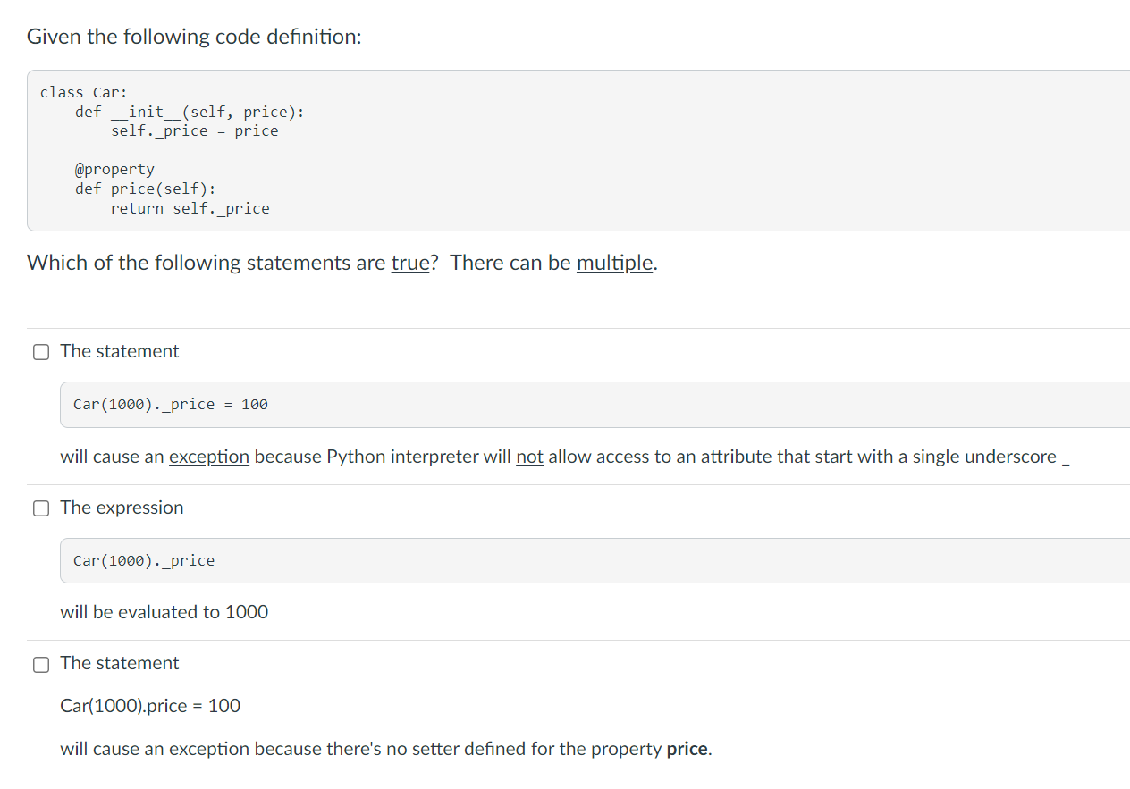 Solved Given the following code definition: class Car: def | Chegg.com