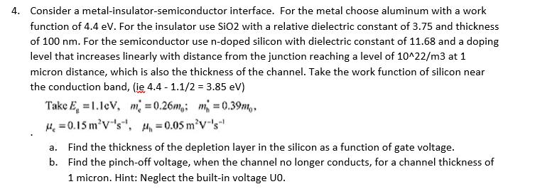 Consider a metal-insulator-semiconductor interface. | Chegg.com