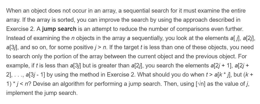 Solved Use the definition shown below for the "jumpSearch" | Chegg.com