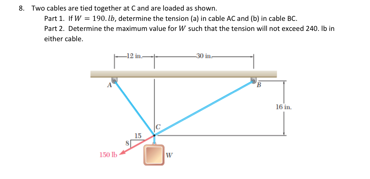 Solved 8. Two cables are tied together at C and are loaded | Chegg.com
