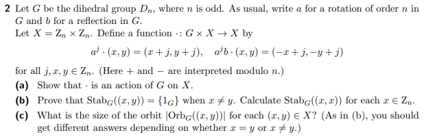 Solved 2 Let G be the dihedral group Dn, where n is odd. As | Chegg.com