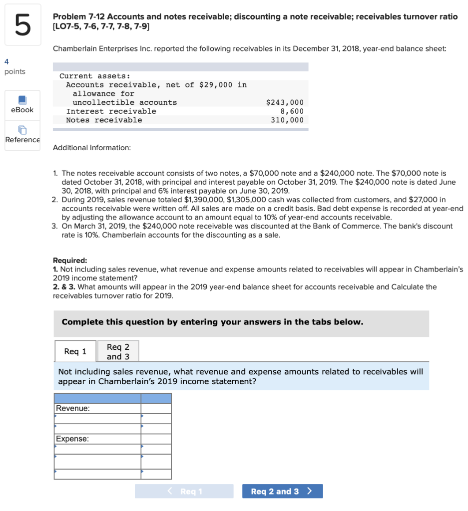 Solved Problem 7-12 Accounts and notes receivable; | Chegg.com