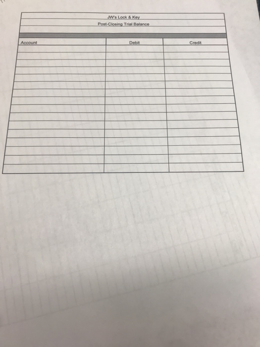 ACCT 2301 JW's Lock & Key Background JW's Lock & Key | Chegg.com