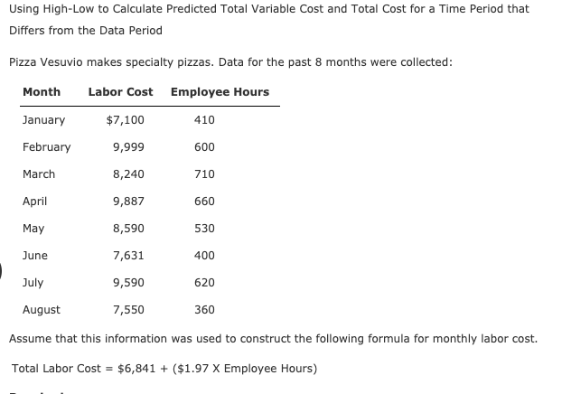 Solved Using High-Low to Calculate Predicted Total Variable | Chegg.com