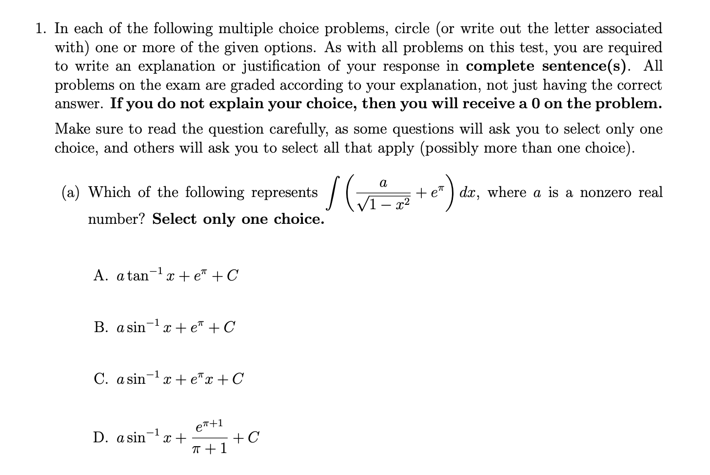 Solved 1. In each of the following multiple choice problems, | Chegg.com