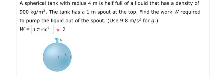 Solved A spherical tank with radius 4 m is half full of a | Chegg.com