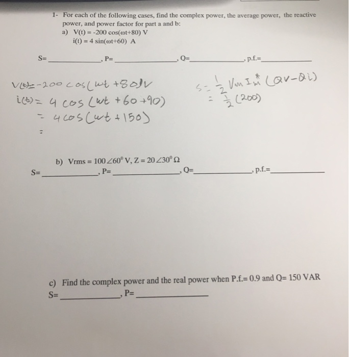Solved For each of the following cases, find the complex | Chegg.com