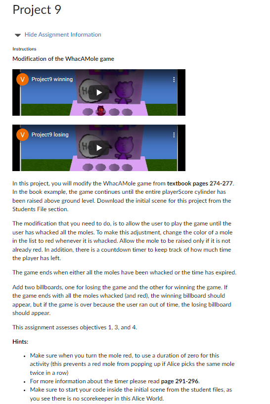 Project 9 Hide Assignment Information Instructions | Chegg.com