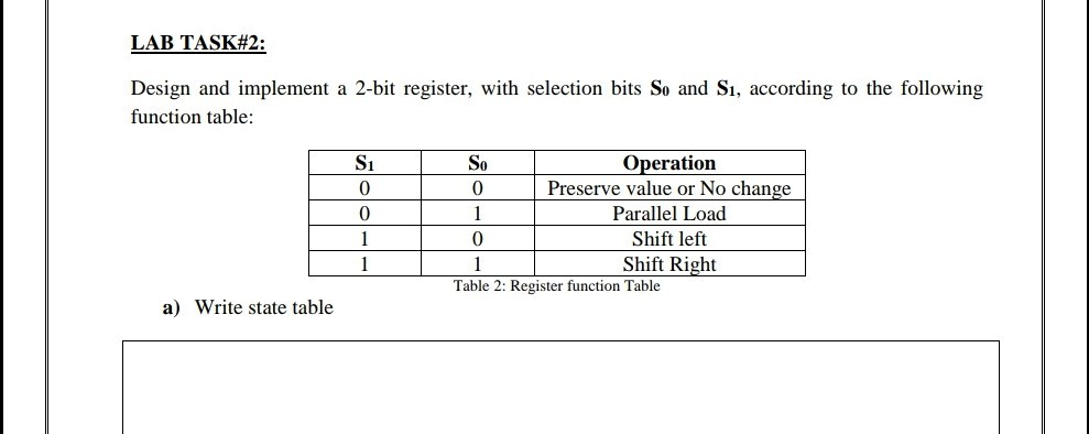 LAB TASK#2: Design and implement a 2-bit register, | Chegg.com