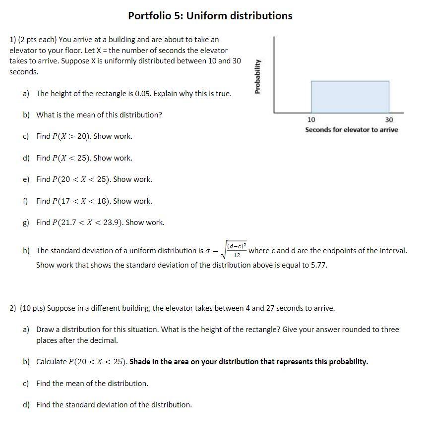 Solved Portfolio 5: Uniform distributions 1) (2 pts each) | Chegg.com