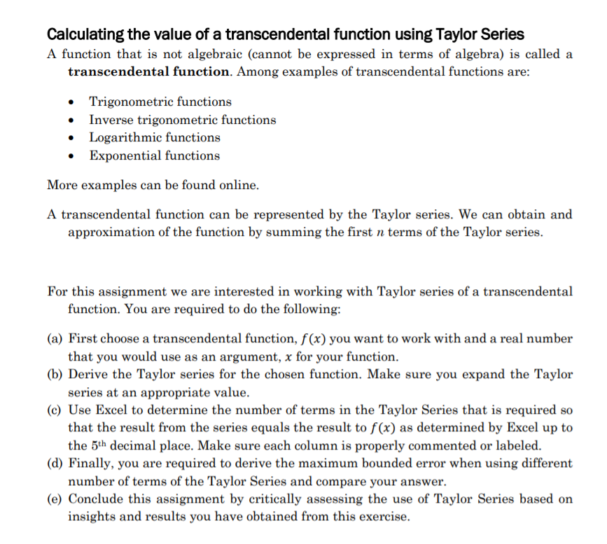 Solved Calculating the value of a transcendental function | Chegg.com