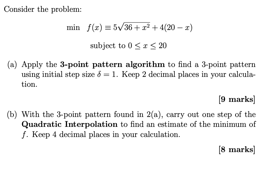 Solved Consider the problem: min f(x) = 5V36 + x2 + 4(20 – | Chegg.com