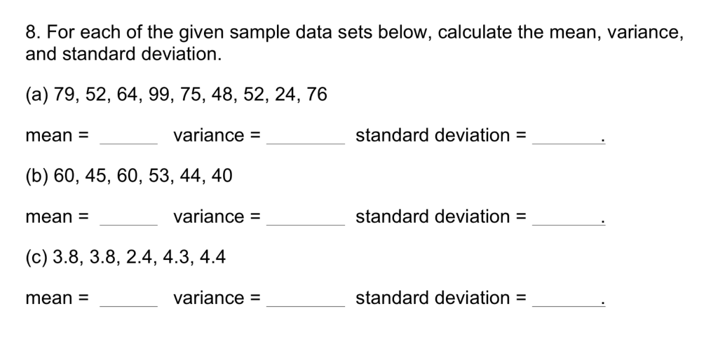 Solved 8. For each of the given sample data sets below, | Chegg.com