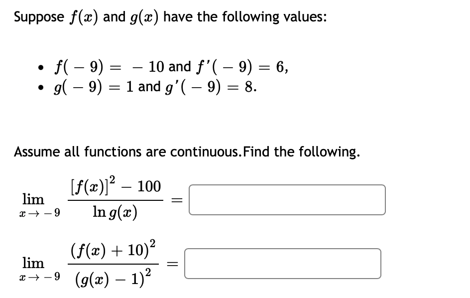 Solved Suppose f(x) and g(x) have the following values: • | Chegg.com
