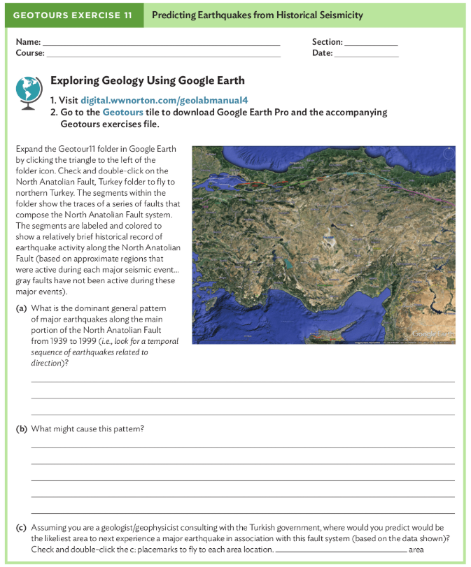 GEOTOURS EXERCISE 11 Predicting Earthquakes from | Chegg.com