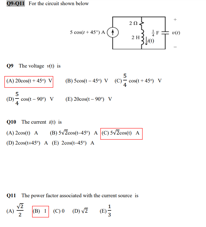 Solved Q9-Q11 For the circuit shown below Q9 The voltage | Chegg.com