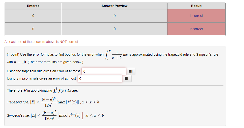 Solved Entered Answer Preview Result incorrect incorrect At | Chegg.com