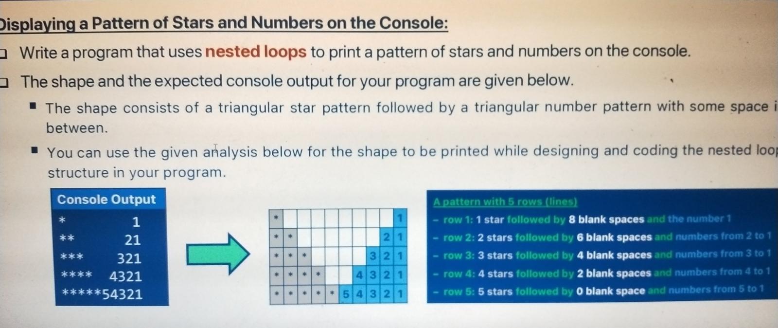Solved Displaying a Pattern of Stars and Numbers on the | Chegg.com