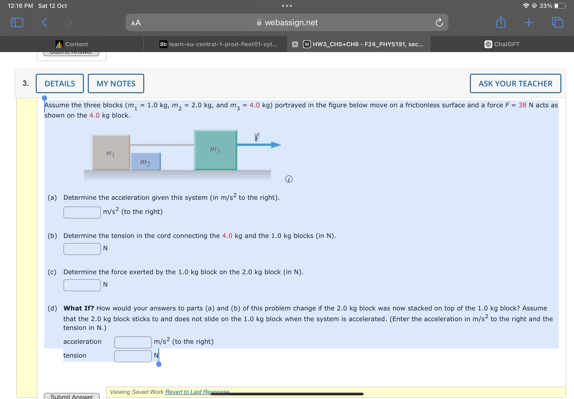 Solved m1=1.0kg,m2=2.0kg, ﻿and {:m3=4.0(kg)) ﻿portrayed in | Chegg.com