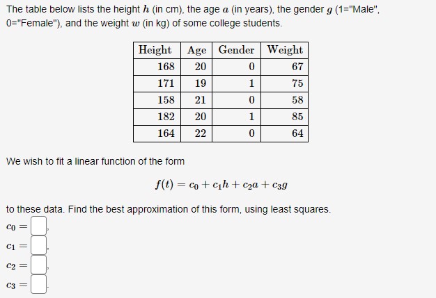 Solved The table below lists the height h (in cm ), the age | Chegg.com