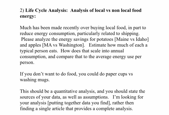 2) Life Cycle Analysis: Analysis of local vs non | Chegg.com