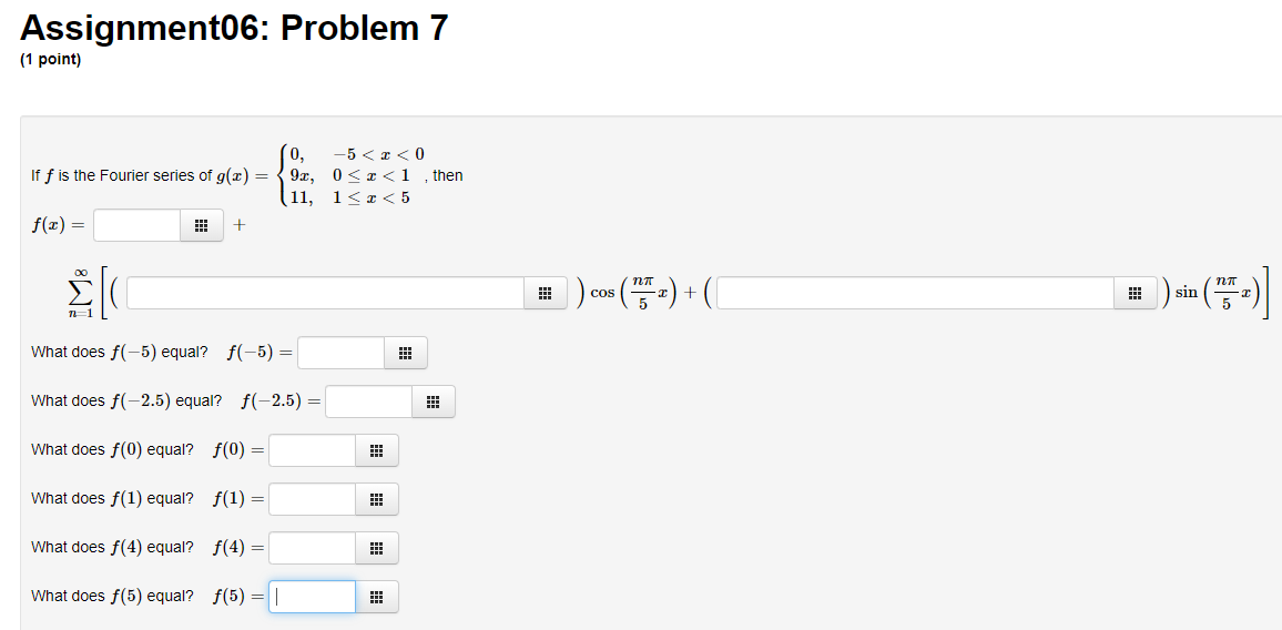 Solved Assignment06: Problem 7 (1 point) 0, -5 | Chegg.com