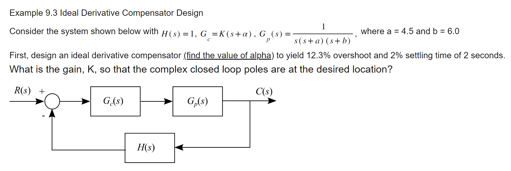 Example 9.3 Ideal Derivative Compensator Design | Chegg.com