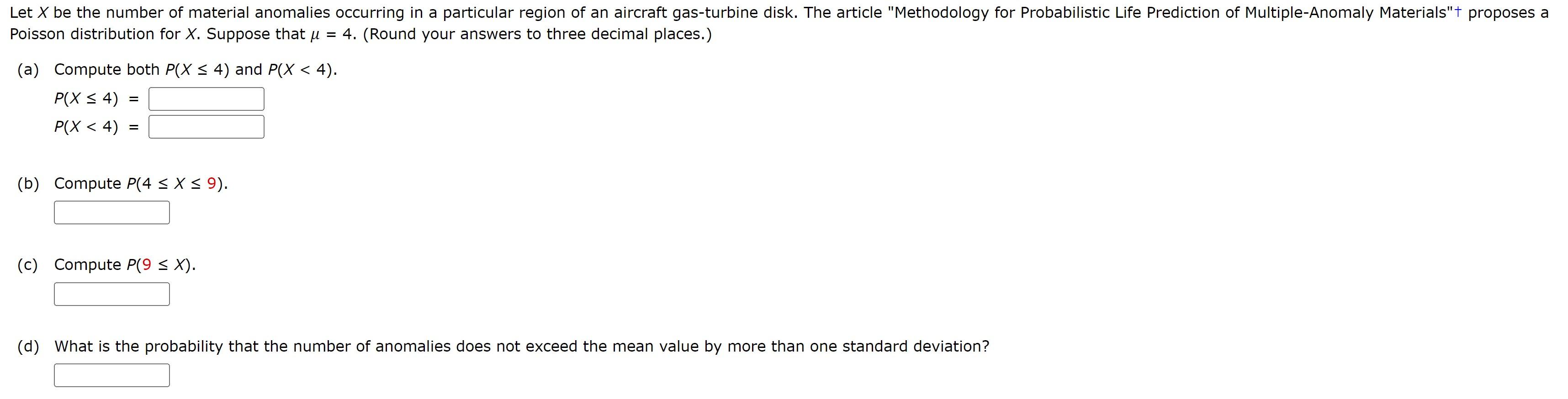 Solved Poisson distribution for X. Suppose that μ=4. (Round | Chegg.com