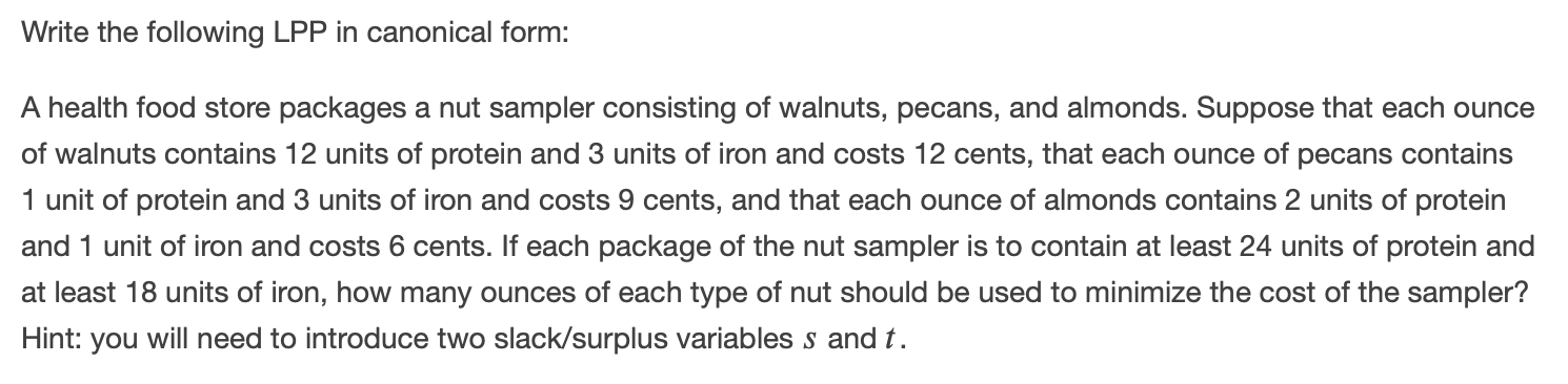 Solved Write the following LPP in canonical form: A health | Chegg.com