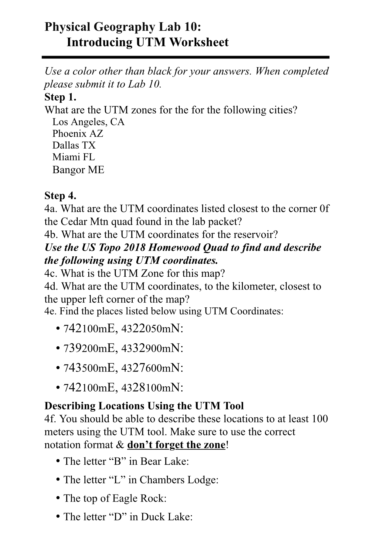Solved Physical Geography Lab 10: Introducing UTM Worksheet | Chegg.com