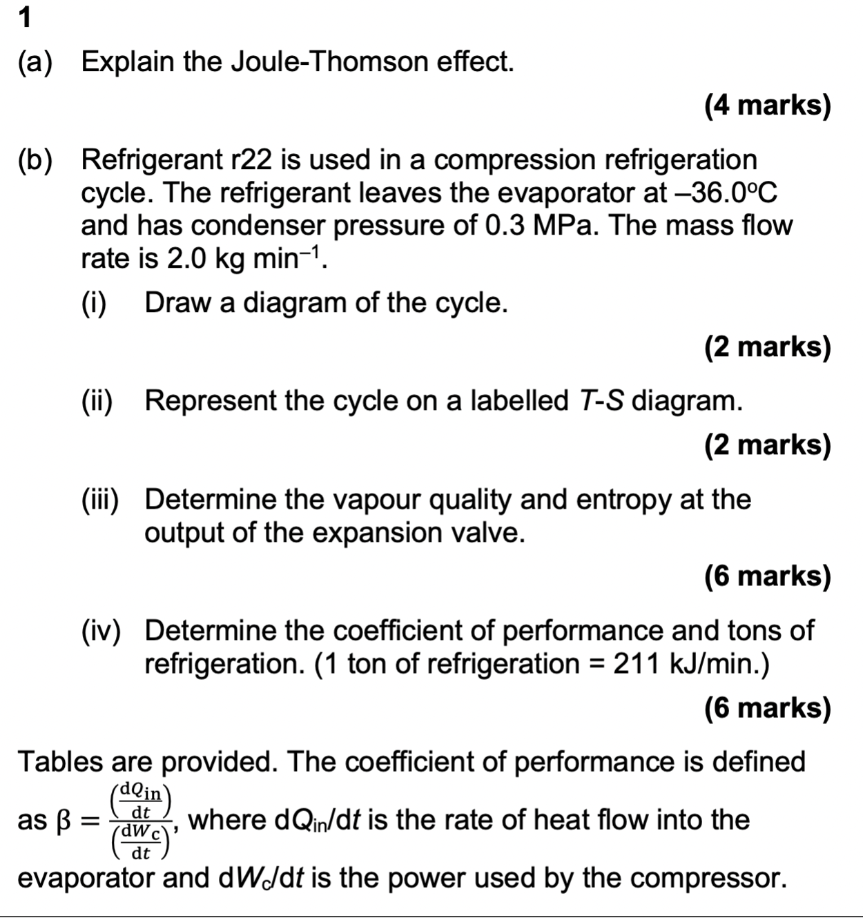 Solved 1(a) ﻿Explain the Joule-Thomson effect.(4 ﻿marks)(b) | Chegg.com