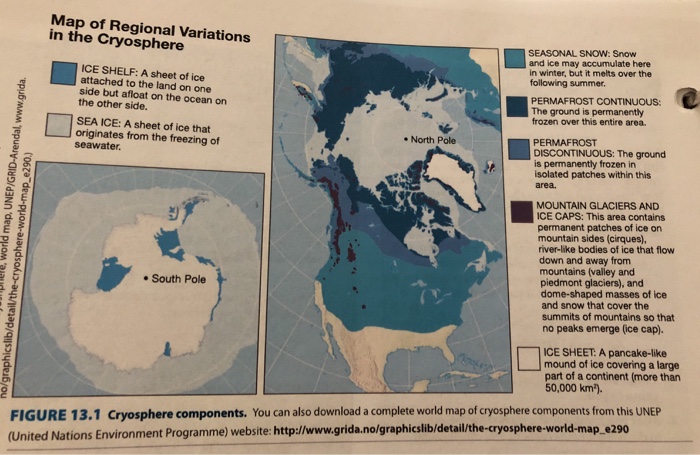 Solved Map of Regional Variations in the Cryosphere SEASONAL | Chegg.com