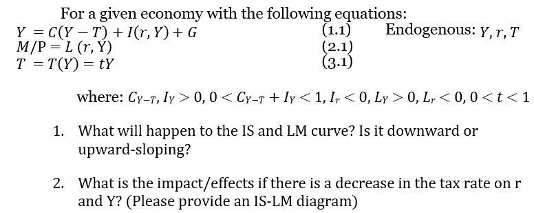 Solved For a given economy with the following equations: | Chegg.com