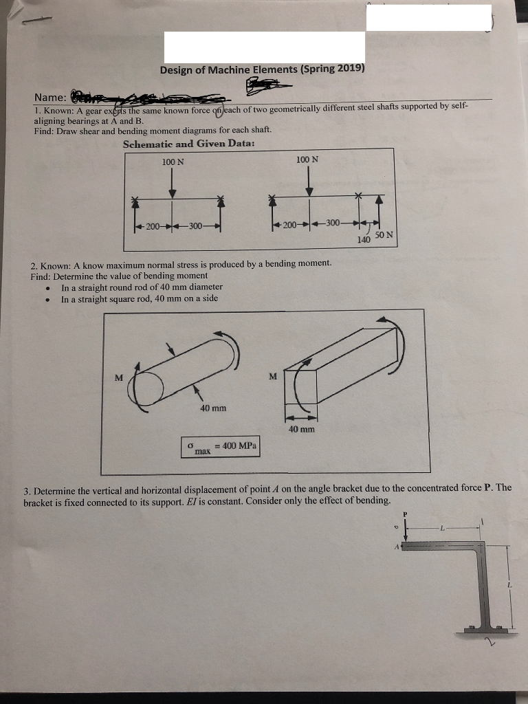 Solved Design of Machine Elements (Spring 2019) Name: 1. | Chegg.com