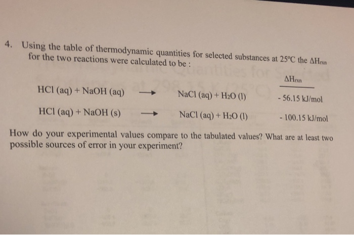 Solved 4. Using the table of thermodynamic quantities for | Chegg.com