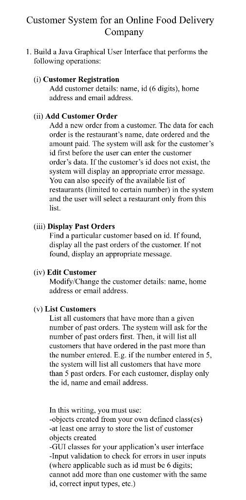 Solved Customer System for an Online Food Delivery Company | Chegg.com
