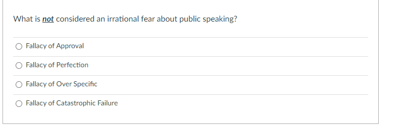 Solved What is not considered an irrational fear about | Chegg.com
