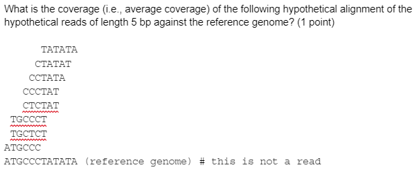 Solved What is the coverage (i.e., average coverage) of the | Chegg.com