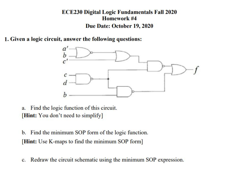 Solved ECE230 Digital Logic Fundamentals Fall 2020 Homework | Chegg.com