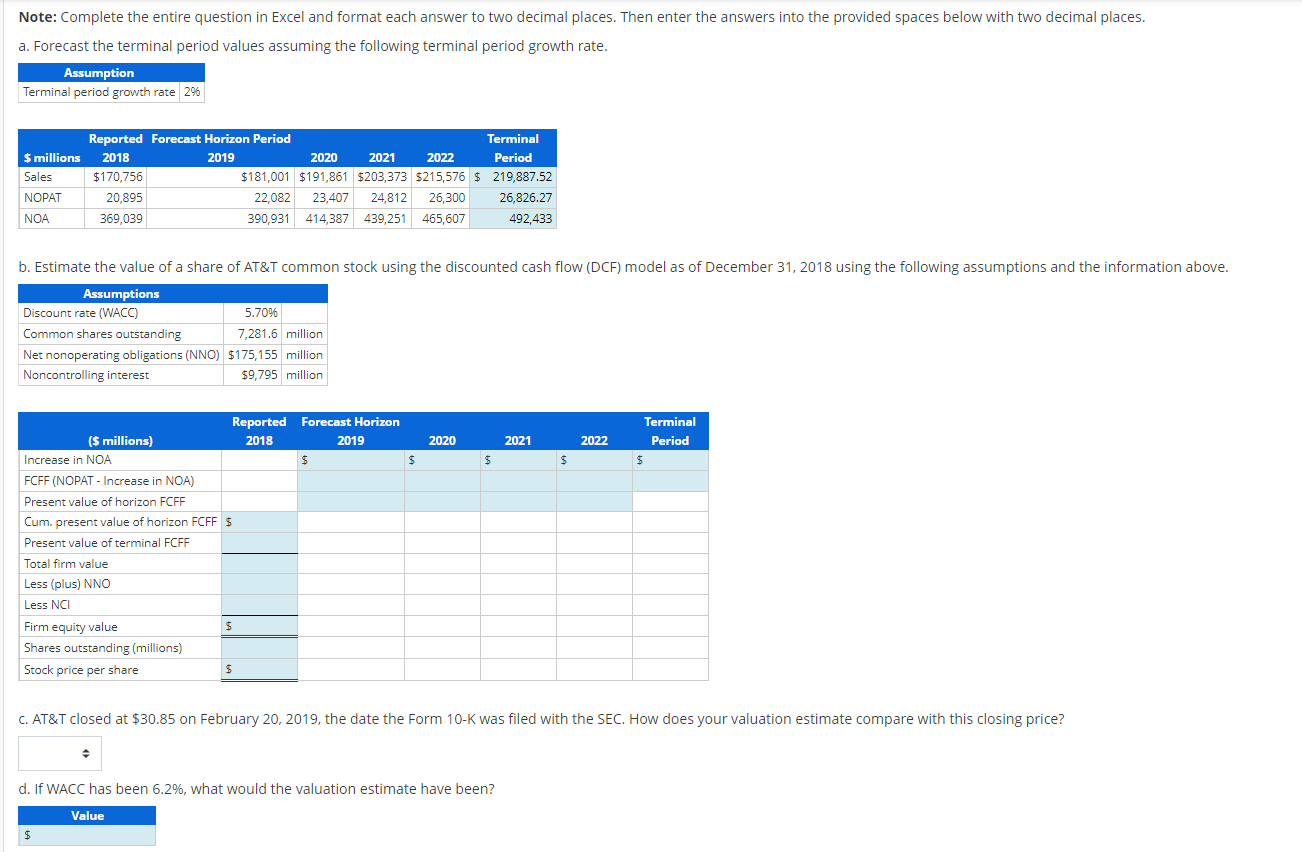 Note: Complete the entire question in Excel and | Chegg.com