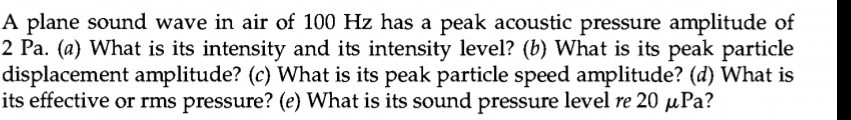 Solved A plane sound wave in air of 100 Hz has a peak | Chegg.com