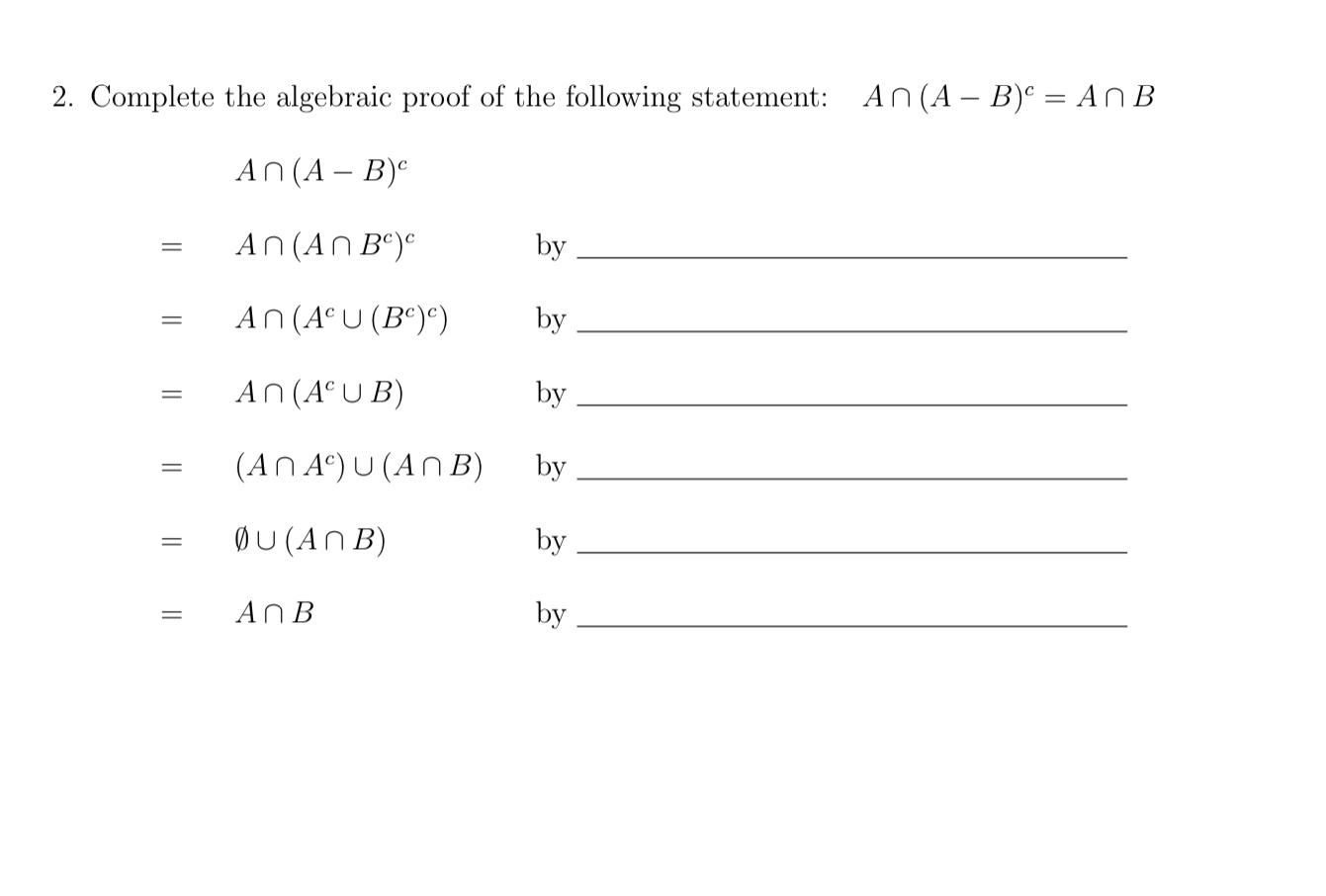 Solved Let all sets referred to below be subsets of a | Chegg.com