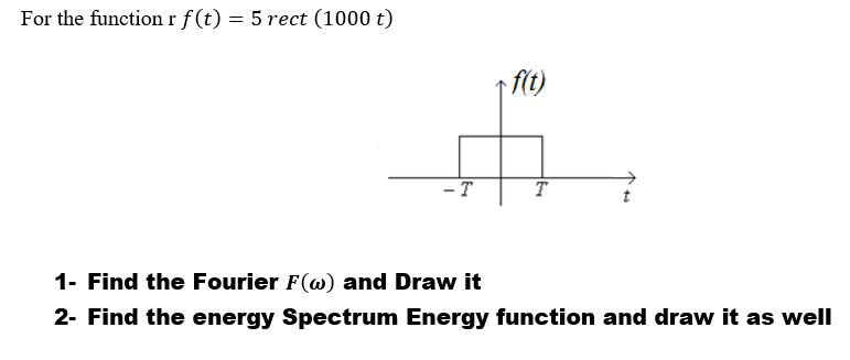 Solved For the function r f(t) = 5 rect (1000 t) f(t) -T T t | Chegg.com